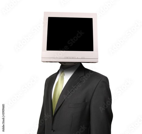 "Business Man with computer monitor for head " Stock photo and royalty ...