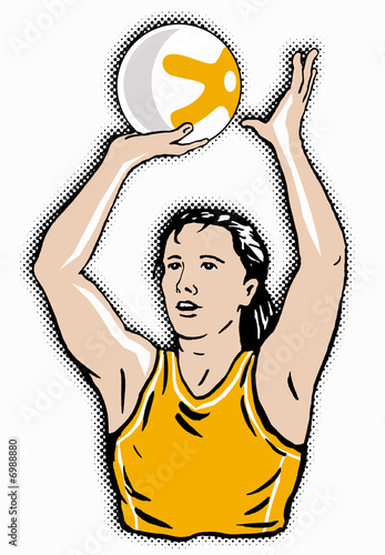 Netball Shooting Cartoon Netball Player Jumping Shooting Blocking