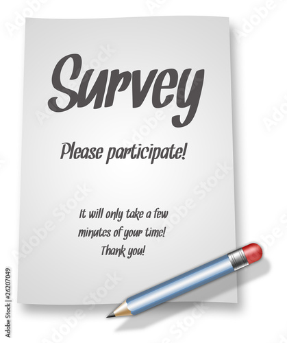 "Paper & Pencil Illustration "Survey - Please participate!"" Stock ...