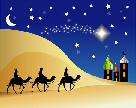Tre Re Magi Clipart 75 Illustration 3 Magi Following Holy Star