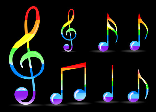 Neon Rainbow Music Notes