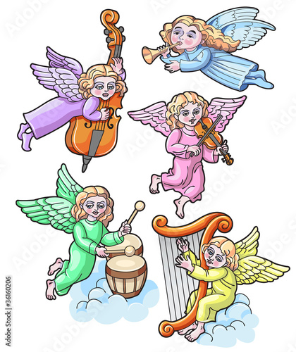 "Colorful Set of Angels with Musical Instruments" Stock image and ...