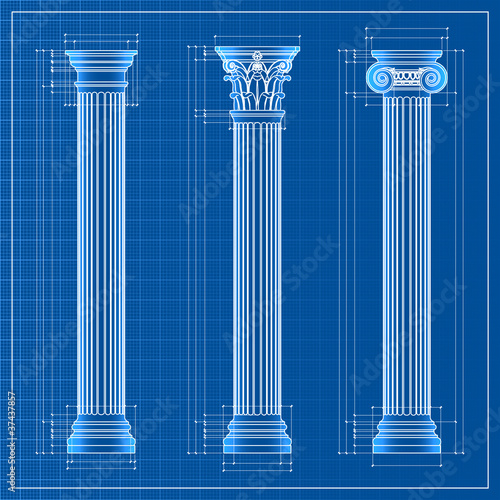 "classic columns blueprint sketch, vector" Stock image and royalty-free ...