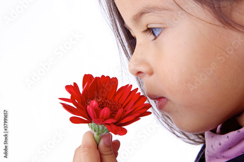 "enfant apprend a sentir les odeurs et parfums de fleurs" photo libre ...