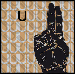 Sewing fabric with Sketch of Sign Language Hand Gestures, Letter u ...