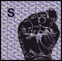 Sewing fabric with Sketch of Sign Language Hand Gestures, Letter s ...