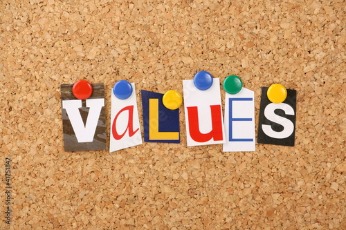 "The word values in letters pinned to a cork board" Stock photo and ...