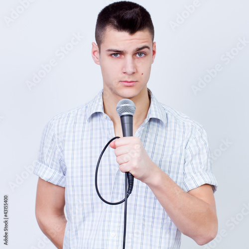 "news reporter, journalist person holding up the microphone" Stock ...