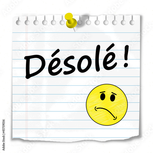 "Message "DESOLE" (pardon excuses sourire carte merci mot gentil ...