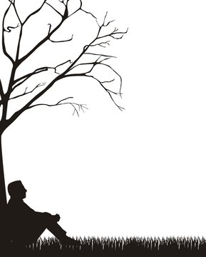 Drawing Of A Man Sitting Under A Tree