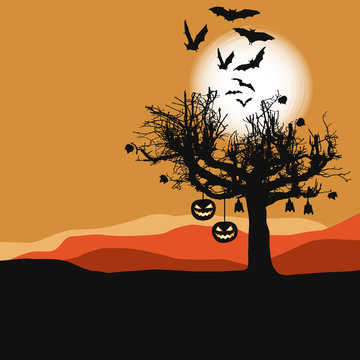 Spooky Halloween Tree With Moon