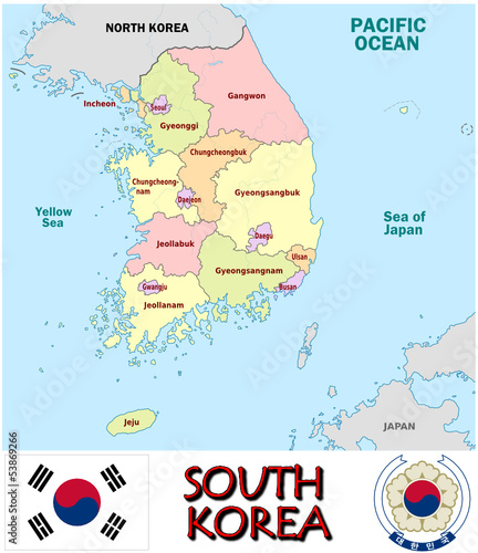 "South Korea Asia national emblem map symbol motto" Stock image and ...