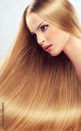 "Beautiful blonde woman with long, healthy and shiny hair." Stock photo ...