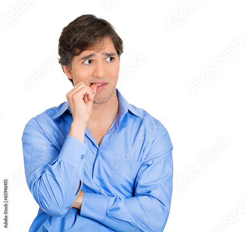 "Portrait anxious, Nervous young man on white background " Stock photo ...