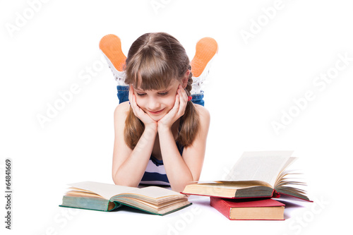 "girl reading a book on white background" 스톡 사진, 로열티프리 이미지 : Fotolia ...