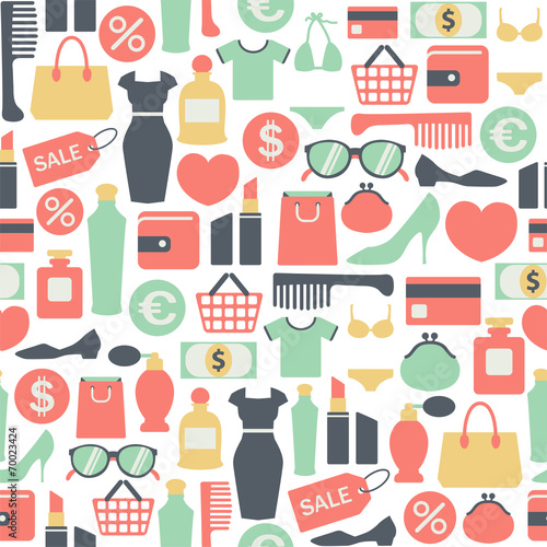 "seamless vector background with colorful shopping icons" Stock image ...