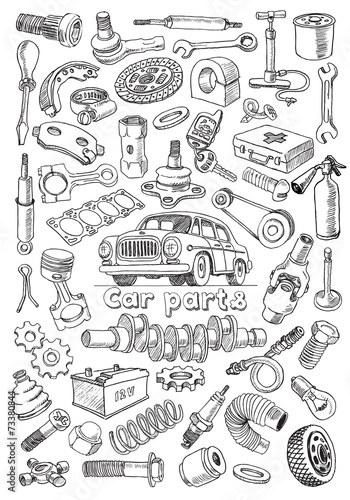 "Car parts in freehand drawing style" Stock image and royalty-free ...