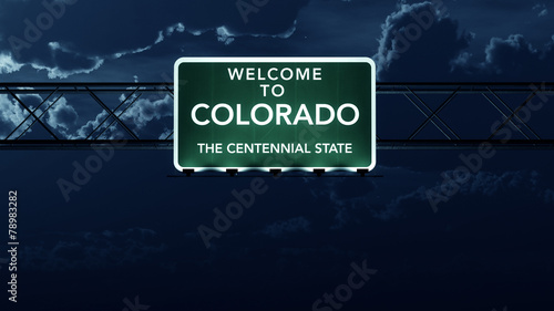 "Colorado USA State Welcome to Highway Road Sign at Night" Stock photo ...