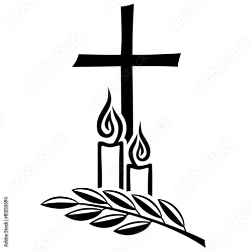 "Trauermotiv mit Kruzifix, Kerzen und Zweig / Vektor" fichier vectoriel ...