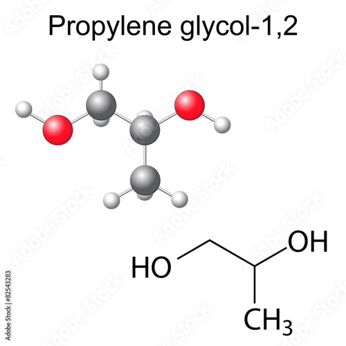 "Structural chemical formula and model of propylene glycol -1,2" Stock ...