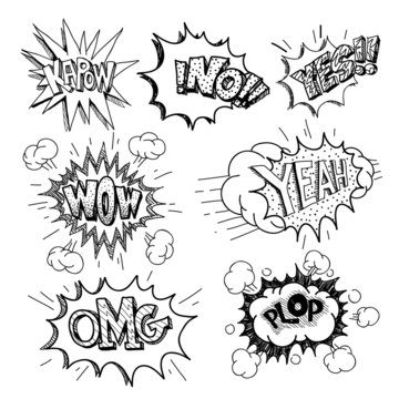 Black And White Superhero Words Clipart