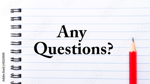 "Any Questions Text written on notebook page" Stock photo and royalty ...