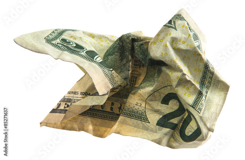 "Crumpled Cash - US currency $20 dollar bill isolated on white. " Stock ...