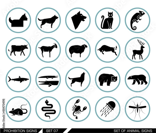 "Set of animal icons. Collection of different animal icons in pictogram ...