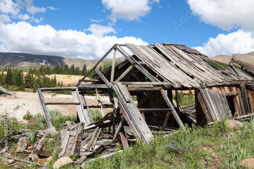 "Falling over gray weathered abandoned mining shack outside Leadville ...