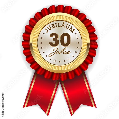 "Gold 30 Jahre Jubiläum Rosette mit roter Sherpe" Stockfotos und ...