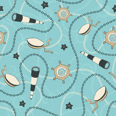 Sewing fabric with Sailor seamless pattern.Sea ship anchors and chains ...