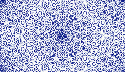 Sewing fabric with Elegant Blue Flower Line Pattern - CottonBee