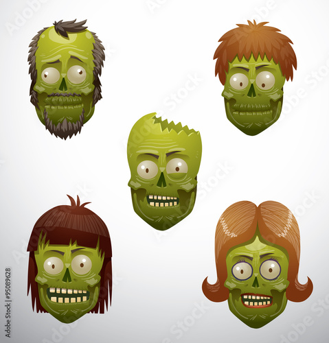 "Vector Zombie face set. Cartoon image of five different green zombie ...