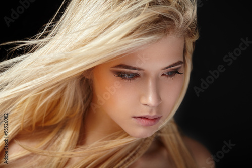 "Beautiful young blonde girl with flowing hair." Stock photo and ...