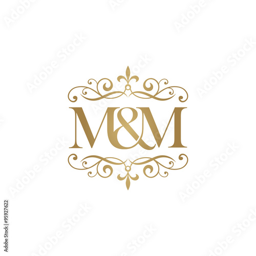 "M&M Initial logo. Ornament ampersand monogram golden logo" Stock image ...