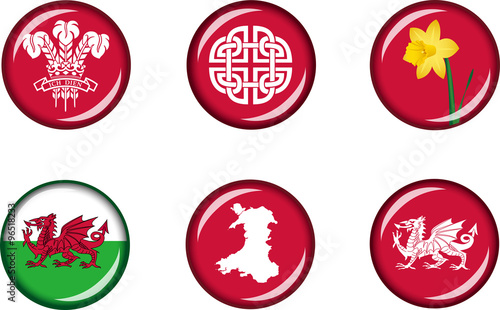 "Wales Glossy Icon Set. Set of vector graphic glossy buttons ...
