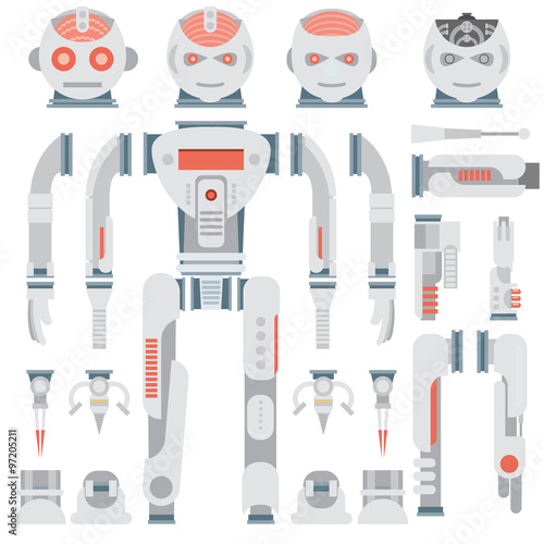 "Robot design attributes,body parts and other details of vector ...