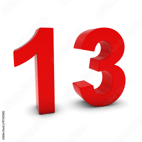 "Red 3D Number Thirteen Isolated on white with shadows" photo libre de ...