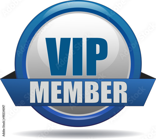 "VIP MEMBER / realistic modern glossy 3D eps vector sign / icon in blue ...