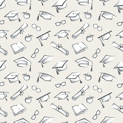 Sewing fabric with seamless background of graduation caps and other ...
