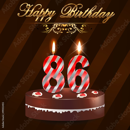 "86 year Happy Birthday Card with cake and candles, 86th birthday ...