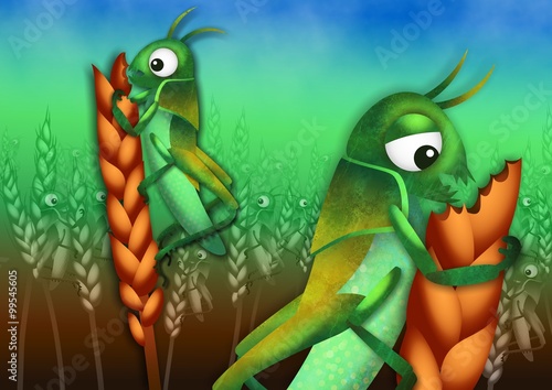 "A cartoon illustration of the plague of locusts from the book of ...