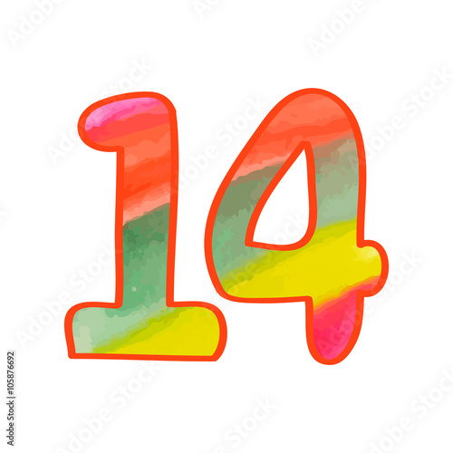 "The number 14 watercolor drawing (contour)" Stockfotos und lizenzfreie ...