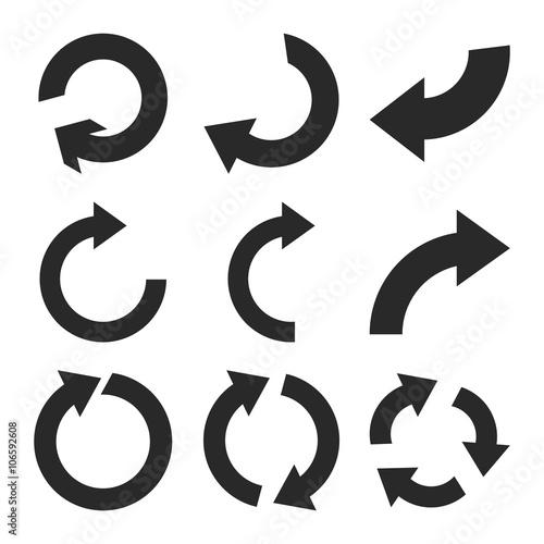 "Rotate Clockwise vector icon set. Collection style is gray flat ...