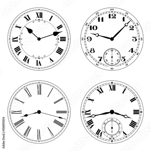 "Editable vector clock faces in black an white. Round shape. Easily ...