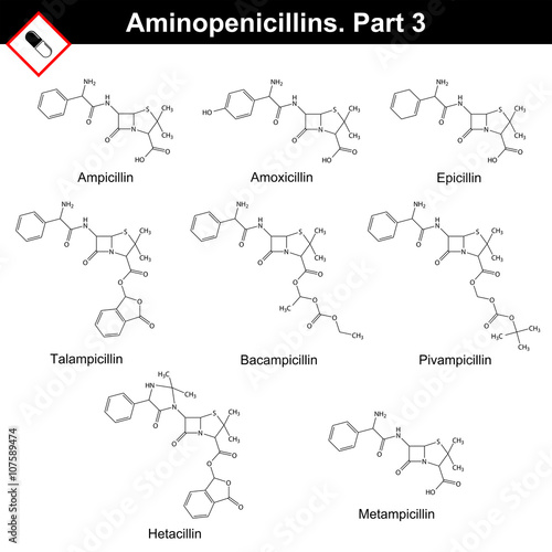 "Chemical structures of aminopenicillins" Stock image and royalty-free ...