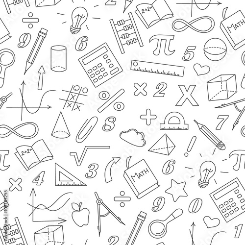 "Seamless background with simple icons on the theme of mathematics and ...