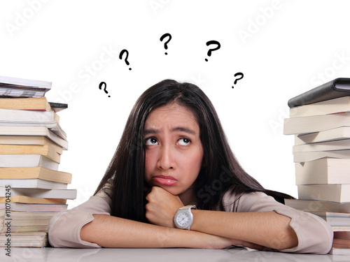 "Confused student looking up questioning" Stock photo and royalty-free ...