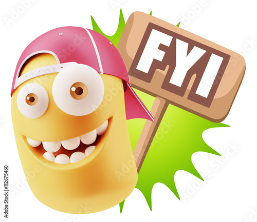 "3d Illustration Laughing Character Emoji Expression saying FYI w ...