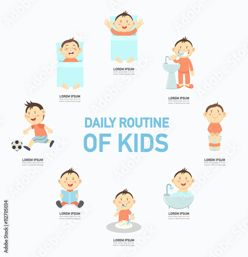 "Daily routine of kids infographic,illustration." Stock image and ...